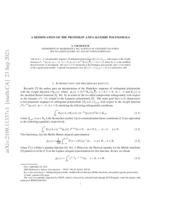 (PDF) A modification of the Prudnikov and Laguerre polynomials