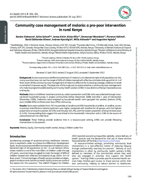 (PDF) Community case management of malaria: a pro-poor intervention in ...