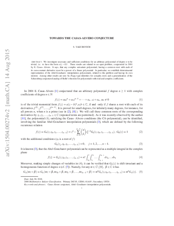 (PDF) The validity of the Casas- Alvero conjecture