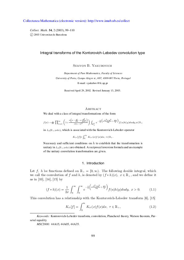 (PDF) Integral transforms of the Kontorovich-Lebedev convolution type