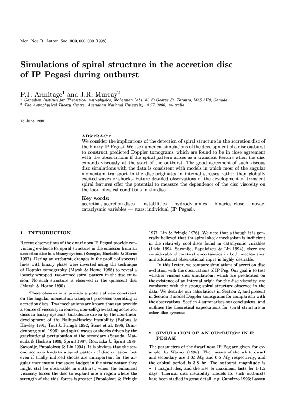 (PDF) Simulations of spiral structure in the accretion disc of IP ...