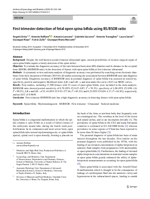 First trimester detection of fetal open spina bifida using BS/BSOB ratio