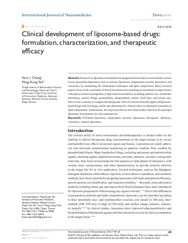 (PDF) Clinical development of liposome-based drugs: formulation