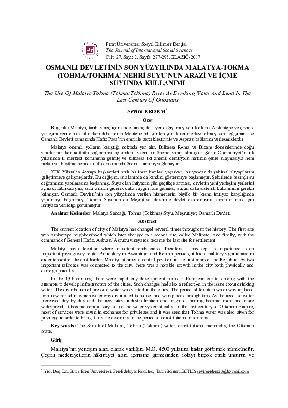 (PDF) Osmanli Devleti̇ni̇n Son Yüzyilinda Malatya-Tokma (Tohma/Tokhma ...