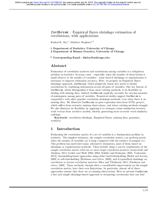 Pdf Corshrink Empirical Bayes Shrinkage Estimation Of Correlations
