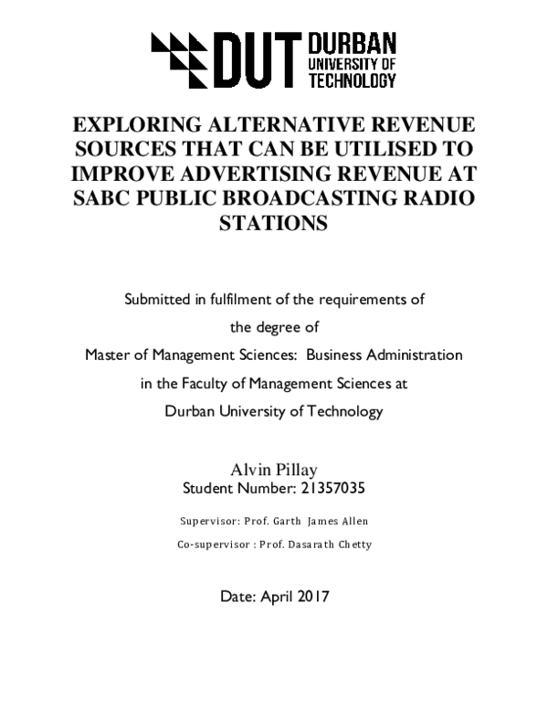 (PDF) Exploring alternative revenue sources that can be utilised to ...