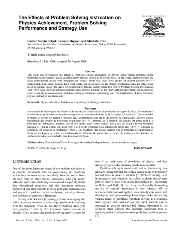 (PDF) The Effects of Problem Solving Instruction on Physics Achievement ...