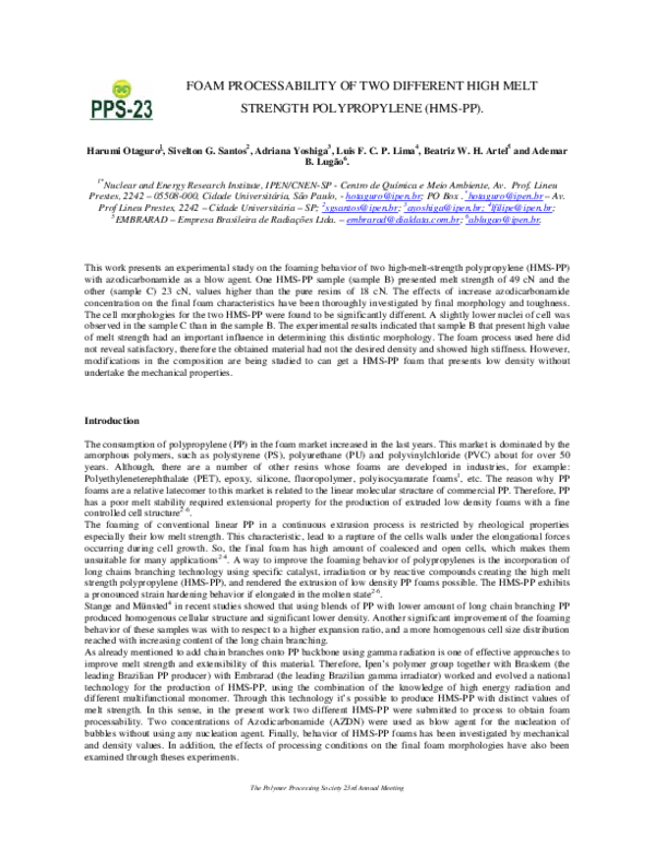 (PDF) Foam Processability of Two Different High Melt Strength ...