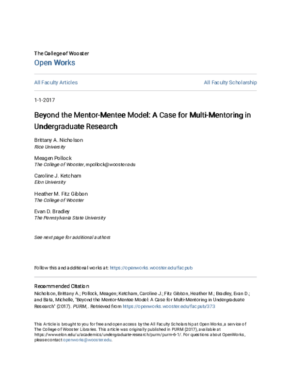 (PDF) Beyond the Mentor-Mentee Model: A Case for Multi-Mentoring in ...