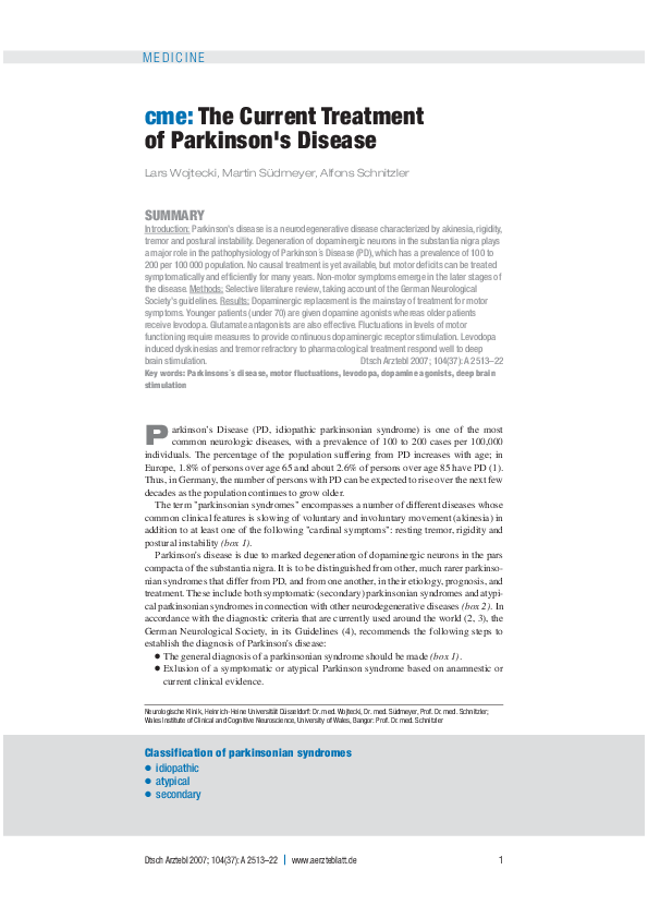 (PDF) cme: The Current Treatment of Parkinson's Disease