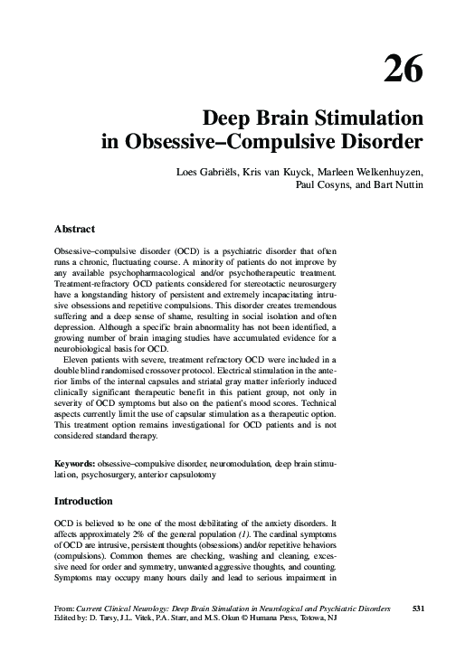 (PDF) Deep brain stimulation in obsessive-compulsive disorder | Lars ...