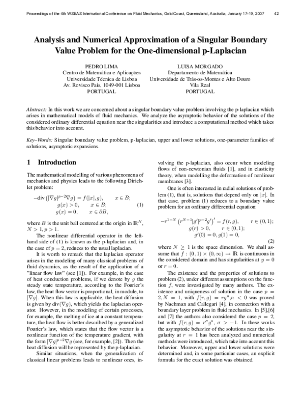 Pdf Analysis And Numerical Approximation Of A Singular Boundary Value Problem For The One