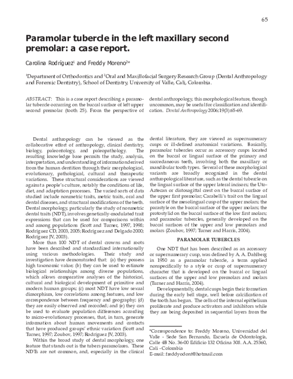 (PDF) Paramolar tubercle in the left maxillary second premolar: a case ...