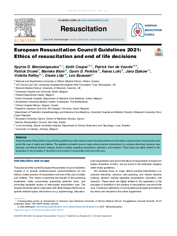 (PDF) European Resuscitation Council Guidelines 2021: Ethics of ...