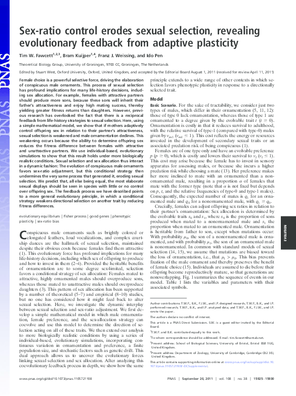 Pdf Sex Ratio Control Erodes Sexual Selection Revealing Evolutionary Feedback From Adaptive