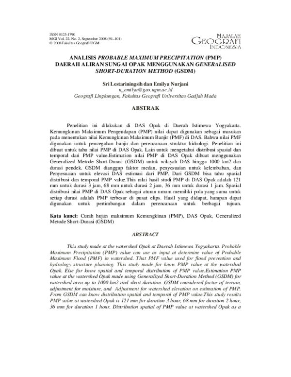 (PDF) Analisis Probable Maximum Precipitation (PMP) Daerah Aliran Sungai Opak Menggunakan ...