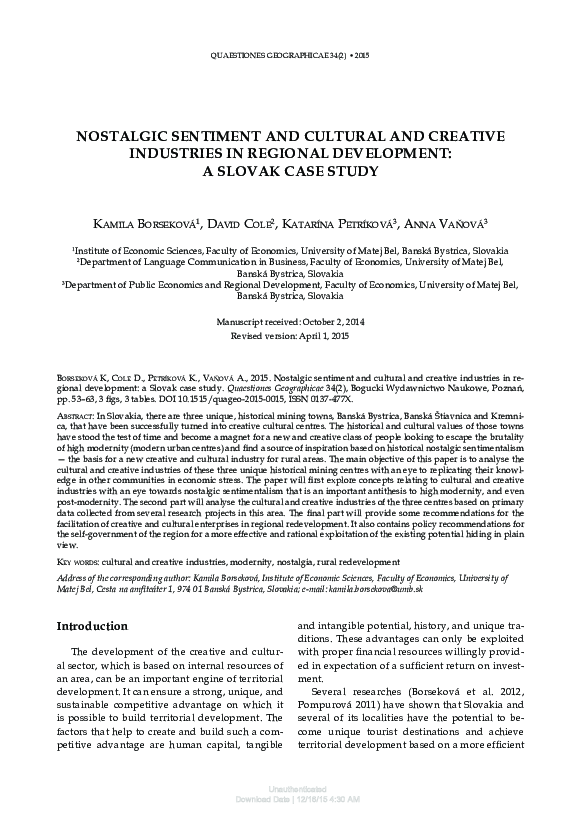 (PDF) Nostalgic Sentiment And Cultural And Creative Industries In ...