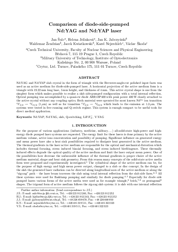 (PDF) Comparison of diode-side-pumped Nd : YAG and Nd : YAP laser
