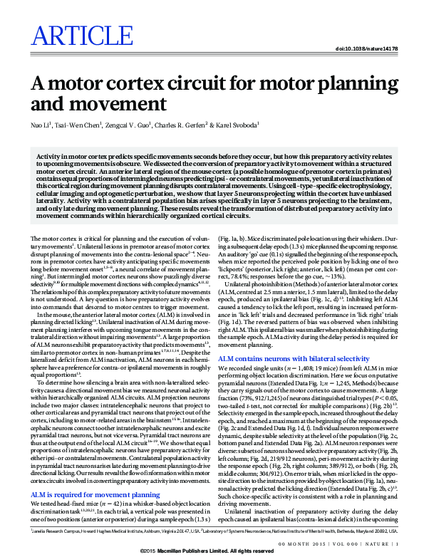 (PDF) A motor cortex circuit for motor planning and movement
