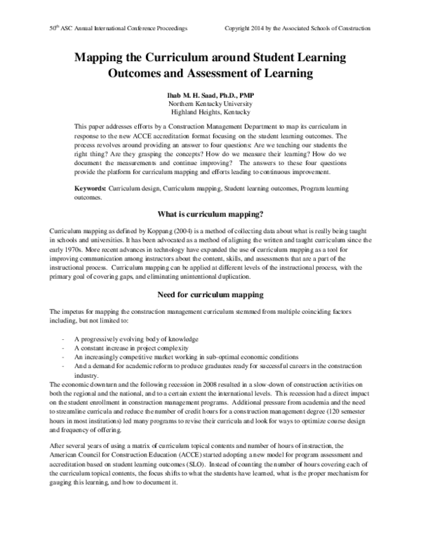(PDF) Mapping the Curriculum Around Student Learning Outcomes and ...