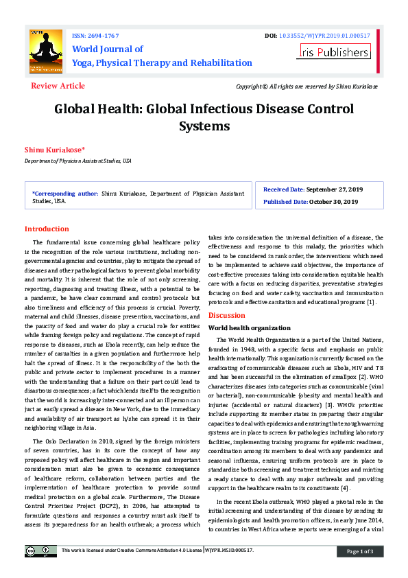 (PDF) Global Health: Global Infectious Disease Control Systems
