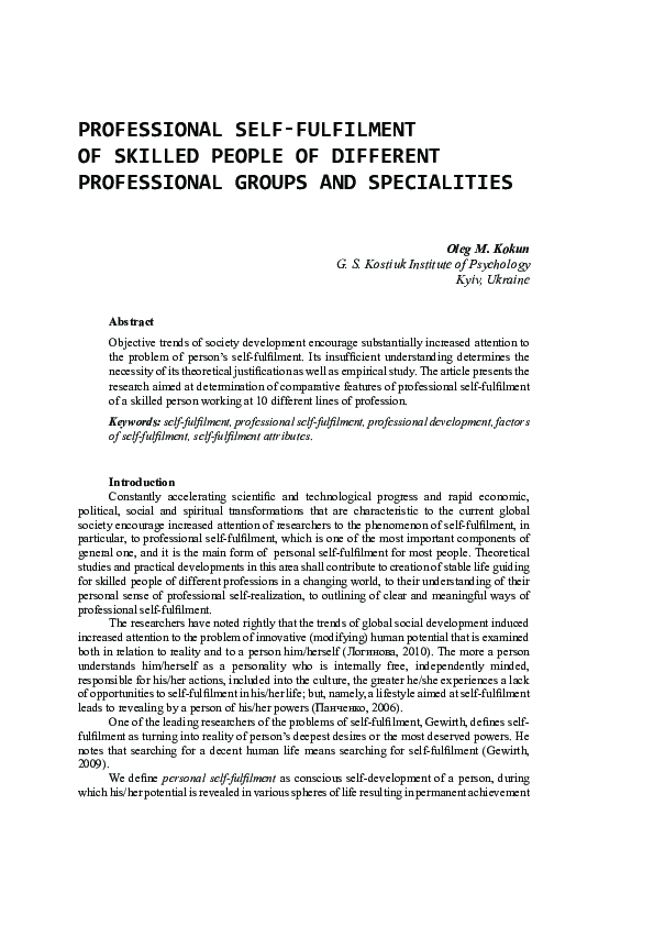 (PDF) Professional self-fulfilment of skilled people of different ...