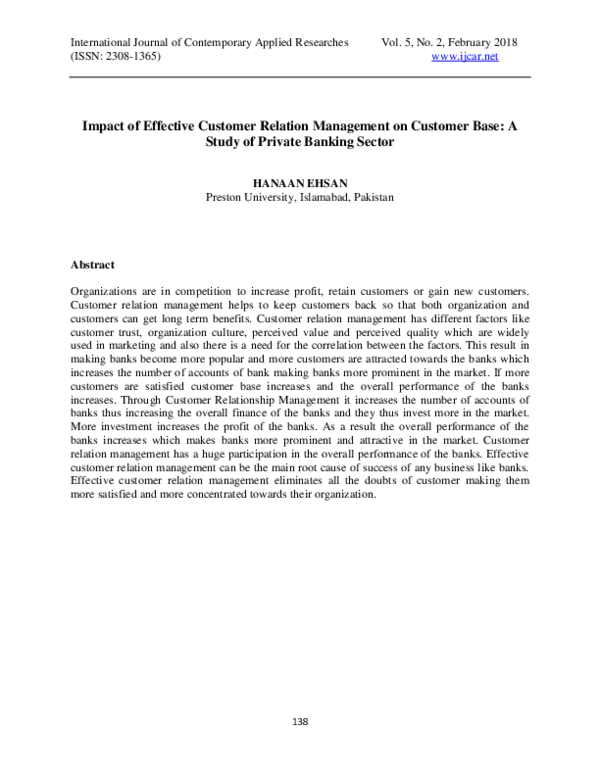 (PDF) Impact of Effective Customer Relation Management on Customer Base ...