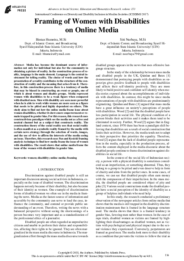 (PDF) Framing of Women with Disabilities on Online Media