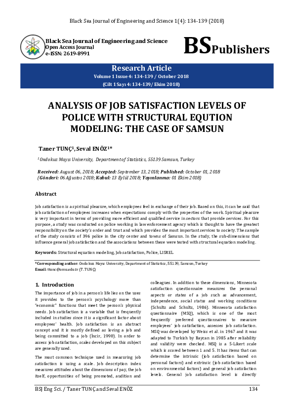 (PDF) Analysis of Job Satisfaction Levels of Police with Structural ...