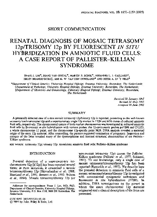 (PDF) RENATAL DIAGNOSIS OF MOSAIC TETRASOMY 12p/TRISOMY 12p BY ...