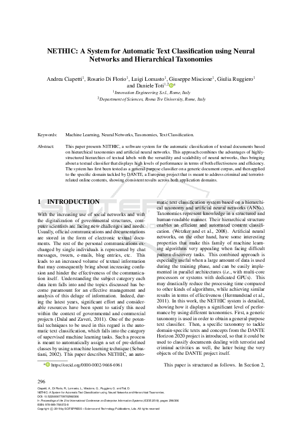 (PDF) NETHIC: A System for Automatic Text Classification using Neural Networks and Hierarchical ...