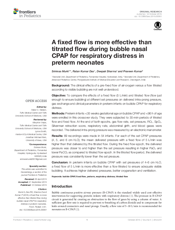 (PDF) A Fixed Flow is More Effective than Titrated Flow during Bubble ...