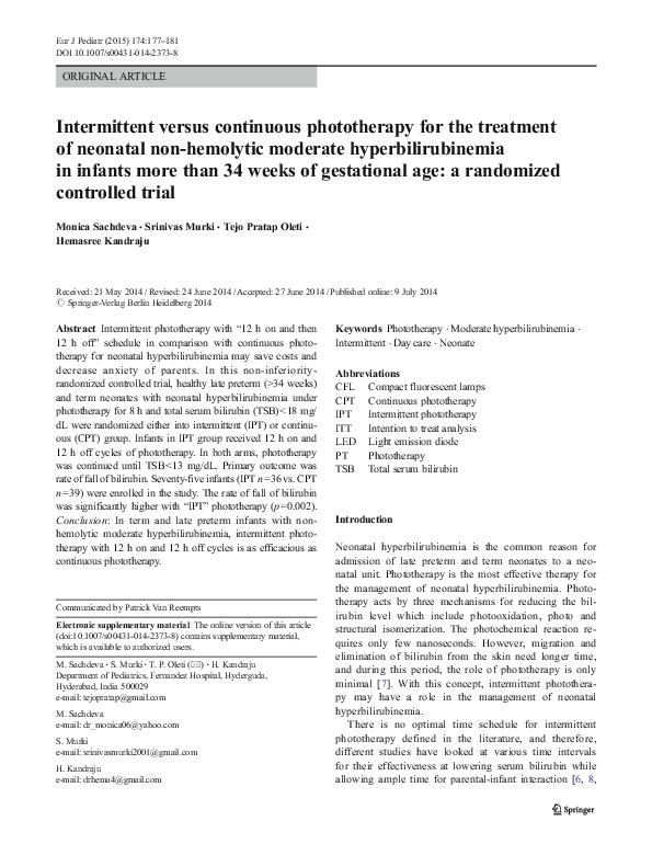 (PDF) Intermittent versus continuous phototherapy for the treatment of ...