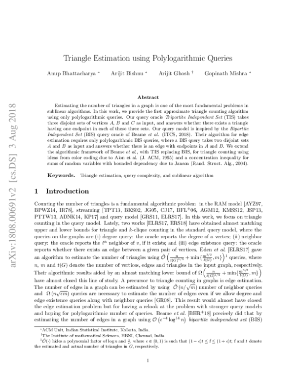 (PDF) Triangle Estimation using Polylogarithmic Queries