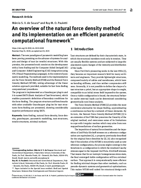 (PDF) An overview of the natural force density method and its implementation on an efficient ...