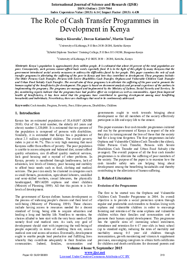 (PDF) The Role of Cash Transfer Programmes in Development in Kenya