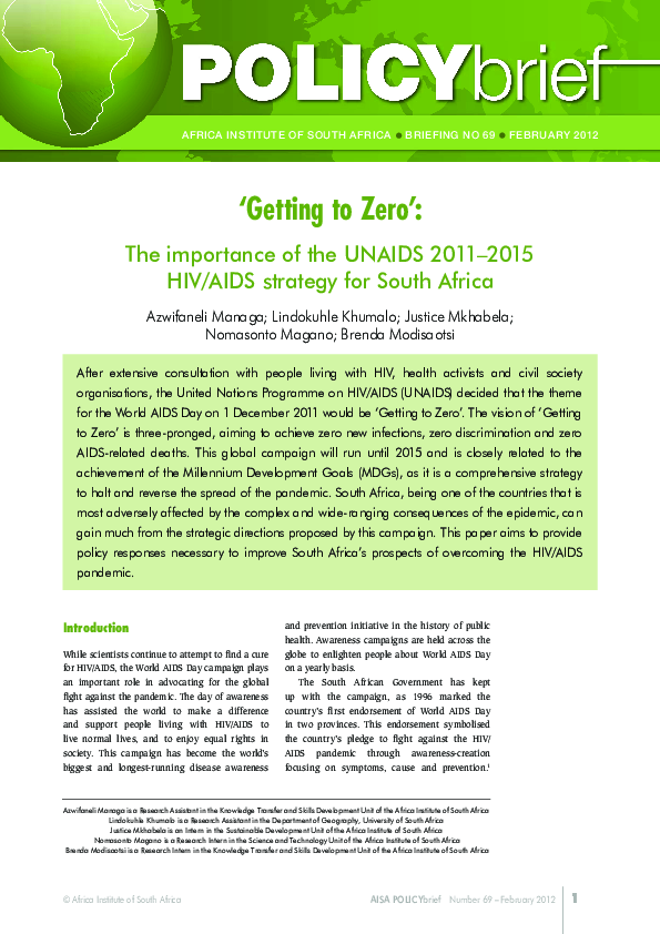 (PDF) Getting to Zero: The Importance of the UNAIDS 2011–2015 HIV/AIDS ...