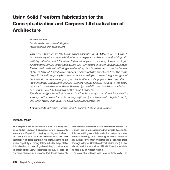 (PDF) Using Solid Freeform Fabrication for the Conceptualization and Corporeal Actualization of ...