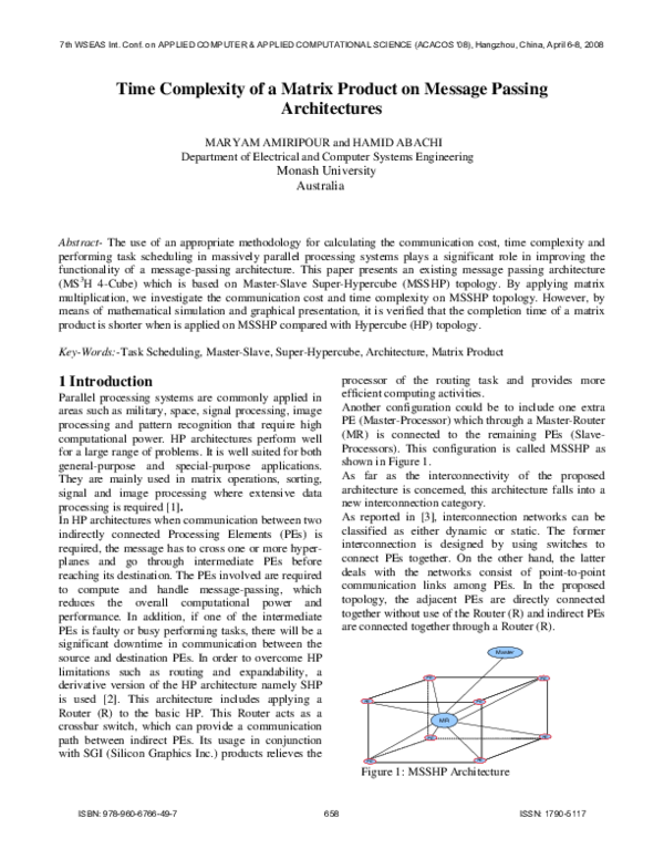 (PDF) Time Complexity of a Matrix Product on Message Passing Architectures
