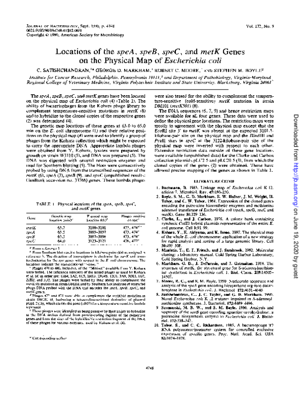 (PDF) Locations of the speA, speB, speC, and metK genes on the physical ...