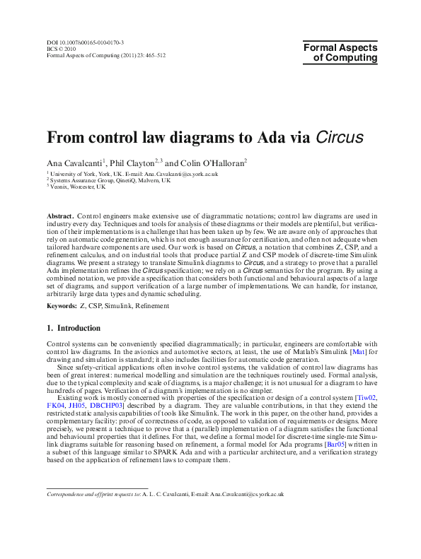 (PDF) From control law diagrams to Ada via Circus