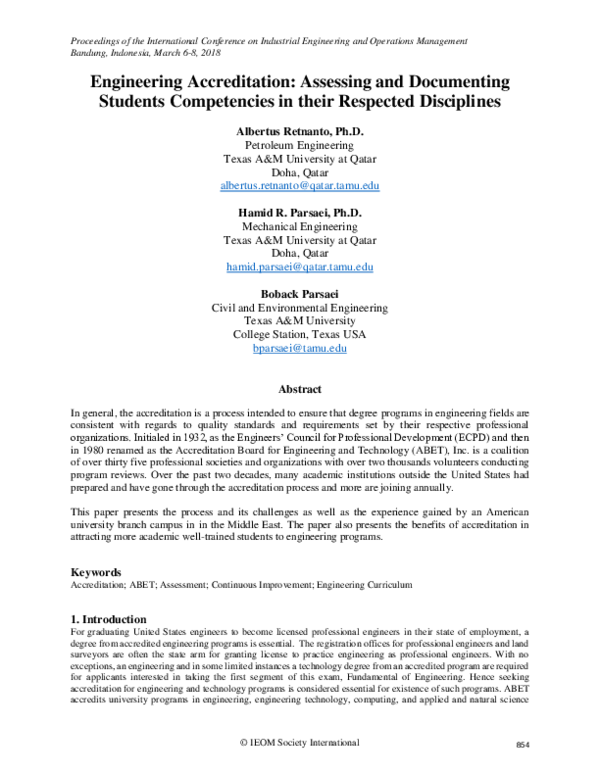 (PDF) Engineering accreditation: Assessing and documenting students ...