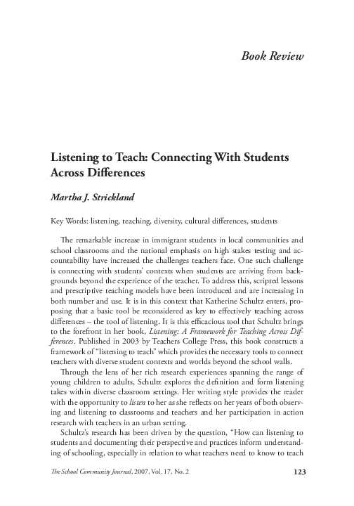 (PDF) Listening to Teach: Connecting With Students Across Differences | Martha Strickland ...