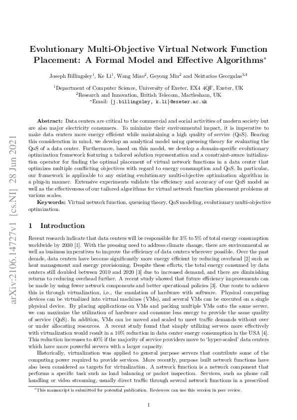 (PDF) Evolutionary Multi-Objective Virtual Network Function Placement: A Formal Model and ...