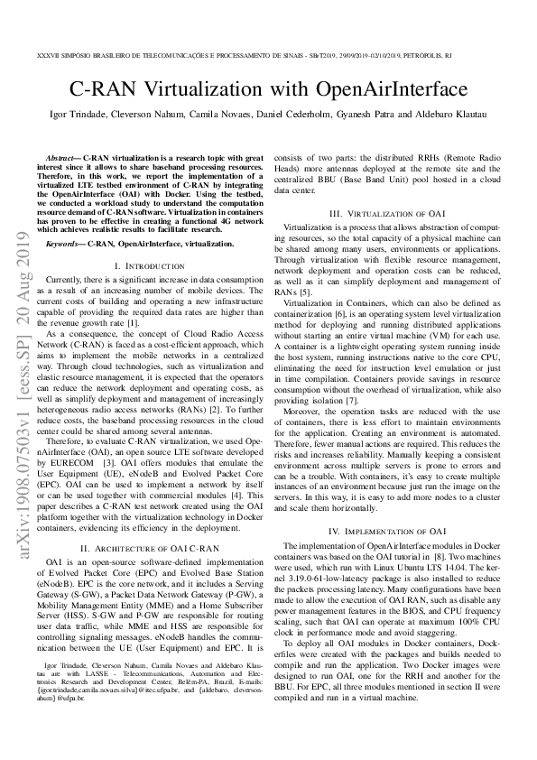 (PDF) C-RAN Virtualization with OpenAirInterface
