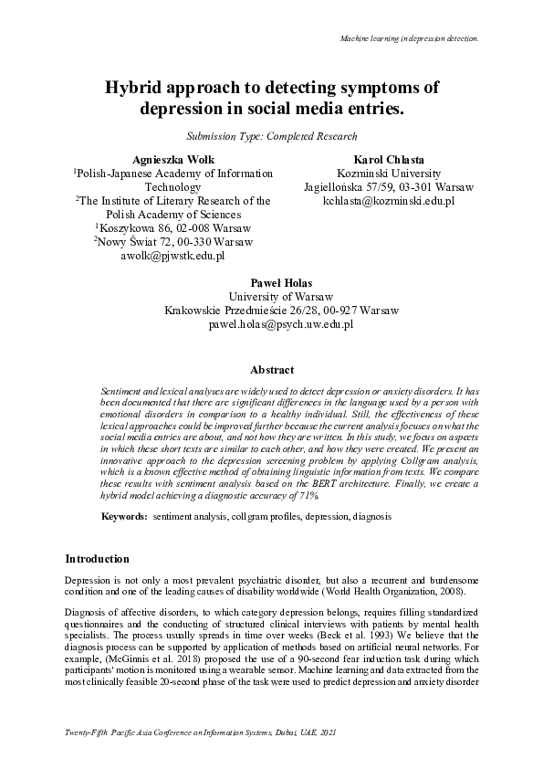 (PDF) Hybrid approach to detecting symptoms of depression in social ...