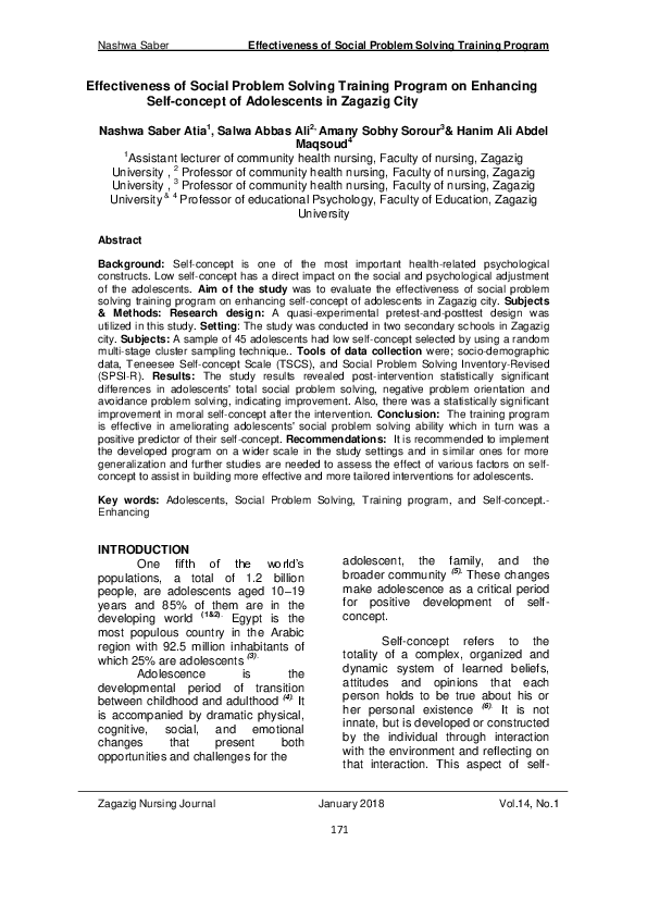 (PDF) Effectiveness of Social Problem Solving Training Program on ...