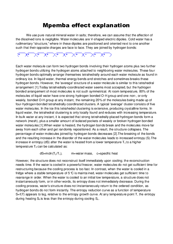 (PDF) Mpemba Effect Explanation