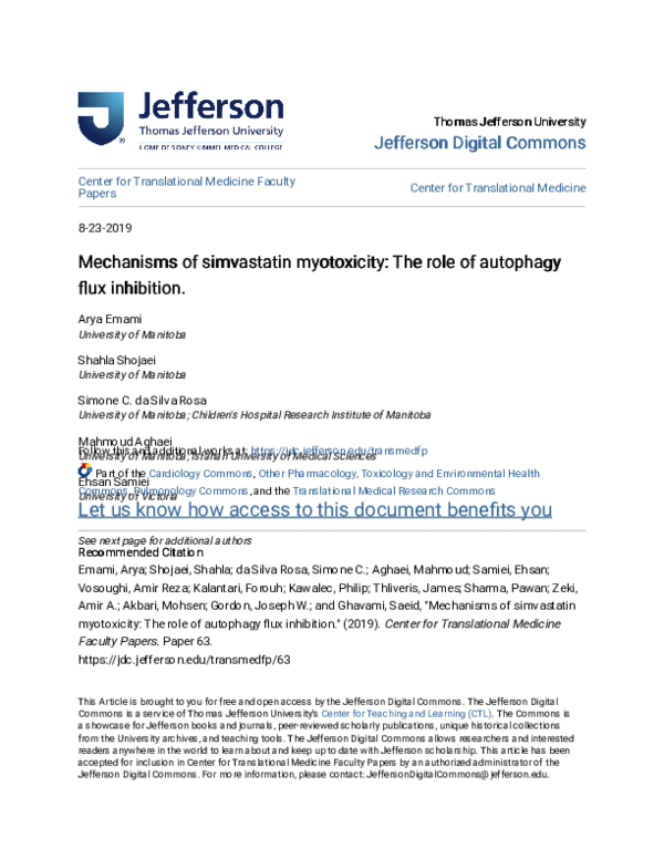 (PDF) Mechanisms of simvastatin myotoxicity: The role of autophagy flux ...