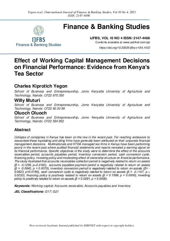 (PDF) Effect of Working Capital Management Decisions on Financial ...